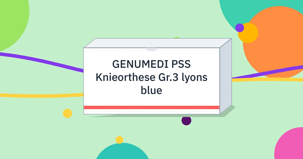 Symbolbild: Packung mit der Aufschrift GENUMEDI PSS Knieorthese Gr.3 lyons blue (PZN 18050731) – Verfügbarkeit und Bezug in Apotheken in Frankfurt am Main