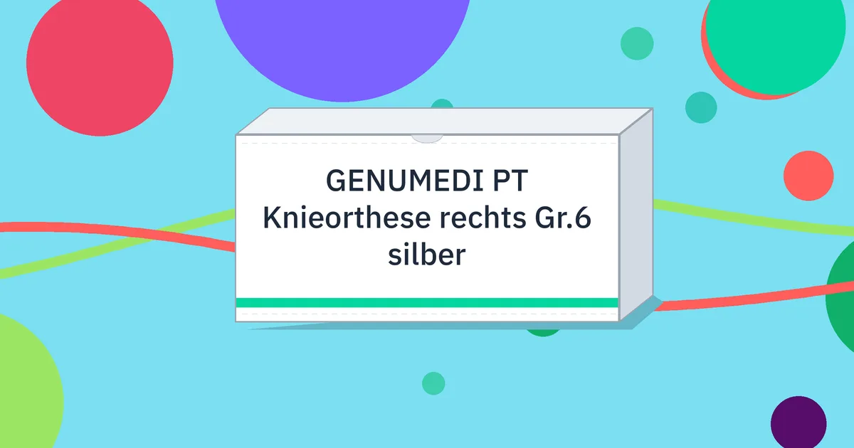 Symbolbild: Packung mit der Aufschrift GENUMEDI PT Knieorthese rechts Gr.6 silber (PZN 03648894) – Verfügbarkeit und Bezug in Apotheken in Frankfurt am Main