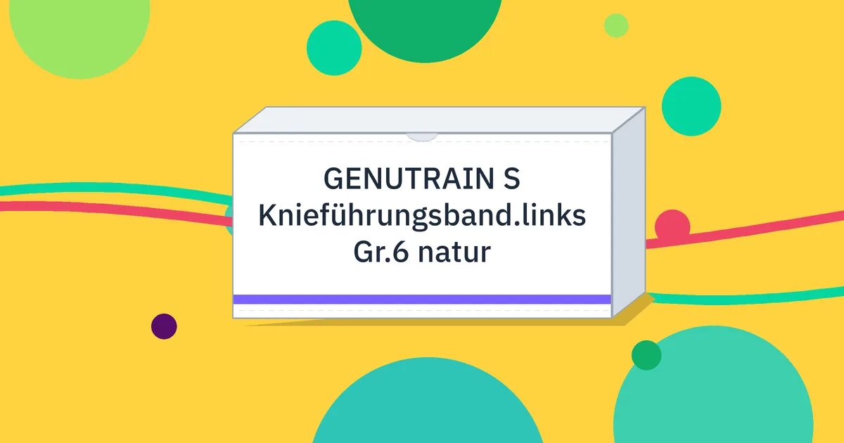Symbolbild: Packung mit der Aufschrift GENUTRAIN S Knieführungsband.links Gr.6 natur (PZN 02429285) – Verfügbarkeit und Bezug in Apotheken in Frankfurt am Main