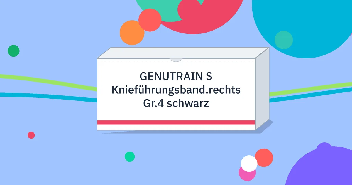 Symbolbild: Packung mit der Aufschrift GENUTRAIN S Knieführungsband.rechts Gr.4 schwarz (PZN 07551708) – Verfügbarkeit und Bezug in Apotheken in Frankfurt am Main