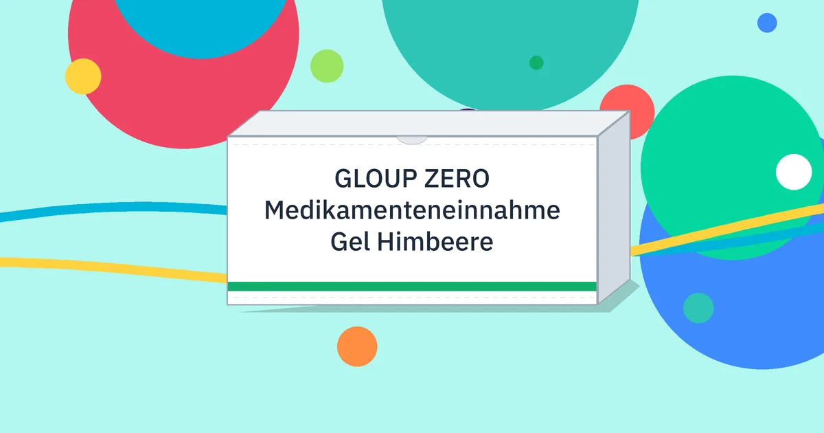 Symbolbild: Packung mit der Aufschrift GLOUP ZERO Medikamenteneinnahme Gel Himbeere (PZN 15203246) – Verfügbarkeit und Bezug in Apotheken in Frankfurt am Main