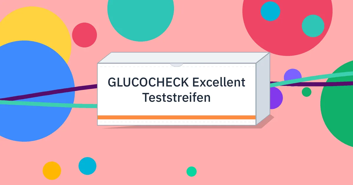 Symbolbild: Packung mit der Aufschrift GLUCOCHECK Excellent Teststreifen (PZN 09121082) – Verfügbarkeit und Bezug in Apotheken in Frankfurt am Main
