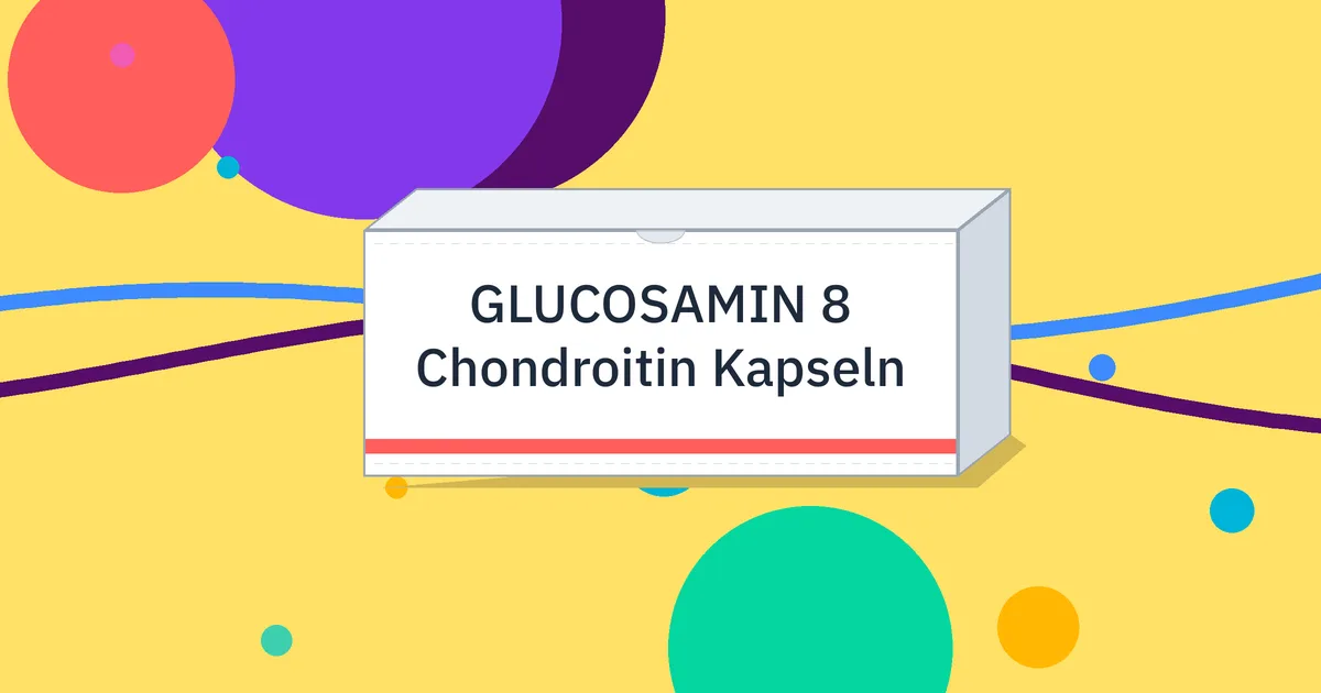 Symbolbild: Packung mit der Aufschrift GLUCOSAMIN 8 Chondroitin Kapseln (PZN 03287456) – Verfügbarkeit und Bezug in Apotheken in Frankfurt am Main