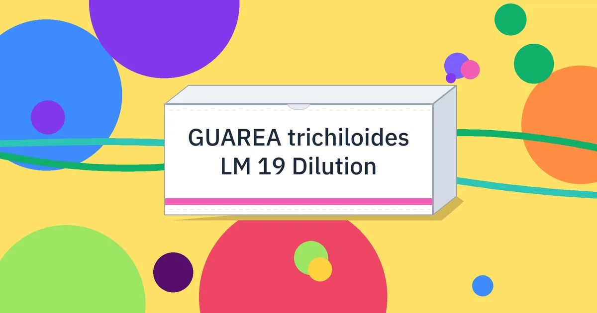Symbolbild: Packung mit der Aufschrift GUAREA trichiloides LM 19 Dilution (PZN 13548484) – Verfügbarkeit und Bezug in Apotheken in Frankfurt am Main