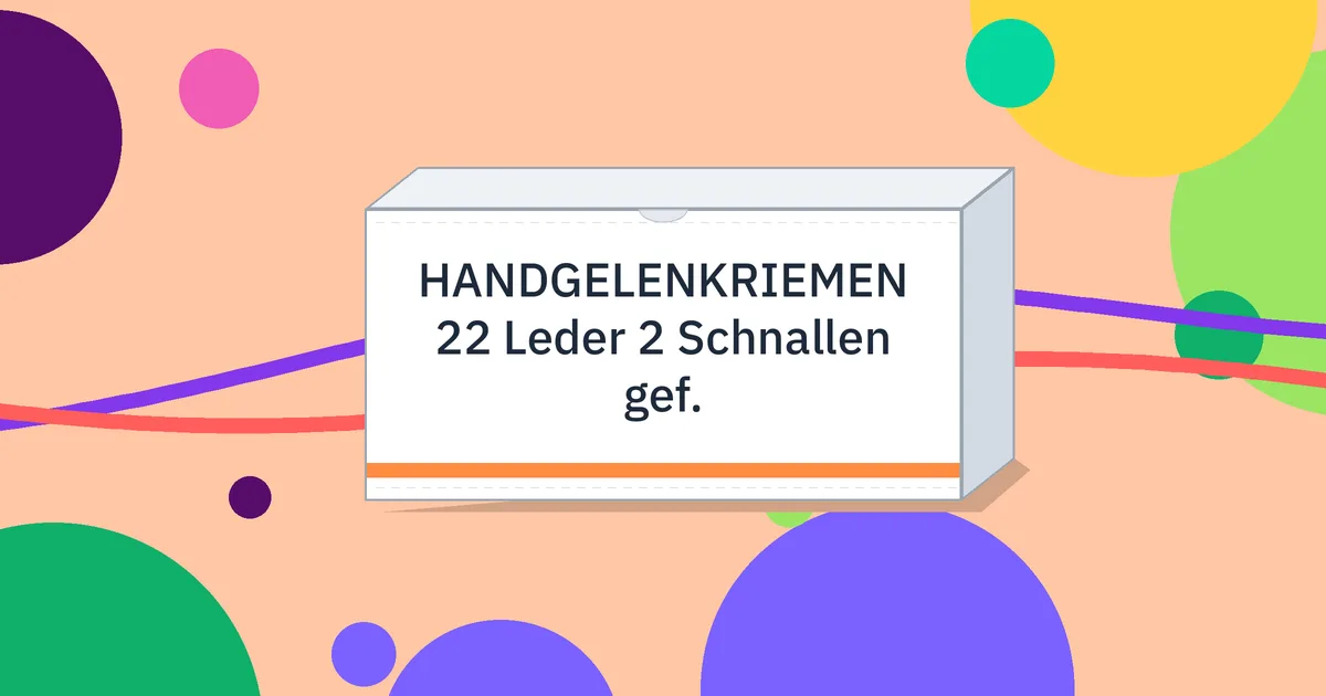 Symbolbild: Packung mit der Aufschrift HANDGELENKRIEMEN 22 Leder 2 Schnallen gef. (PZN 03230195) – Verfügbarkeit und Bezug in Apotheken in Frankfurt am Main