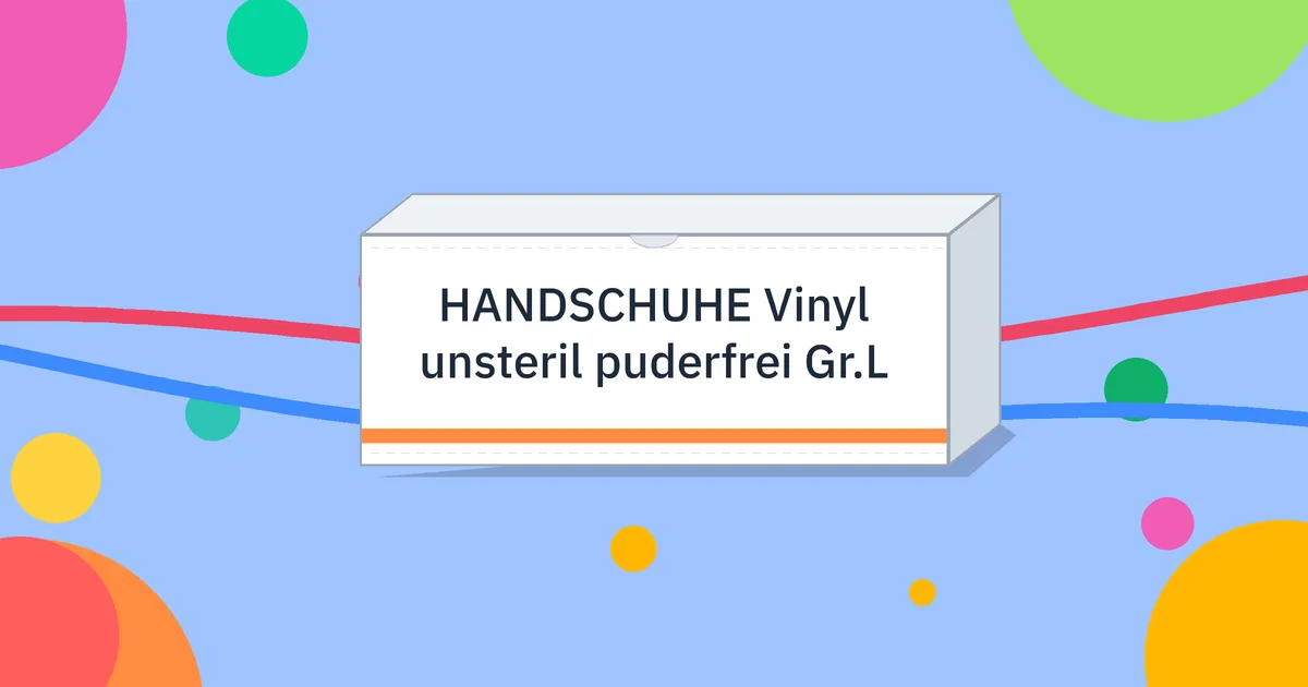 Symbolbild: Packung mit der Aufschrift HANDSCHUHE Vinyl unsteril puderfrei Gr.L (PZN 16815690) – Verfügbarkeit und Bezug in Apotheken in Frankfurt am Main