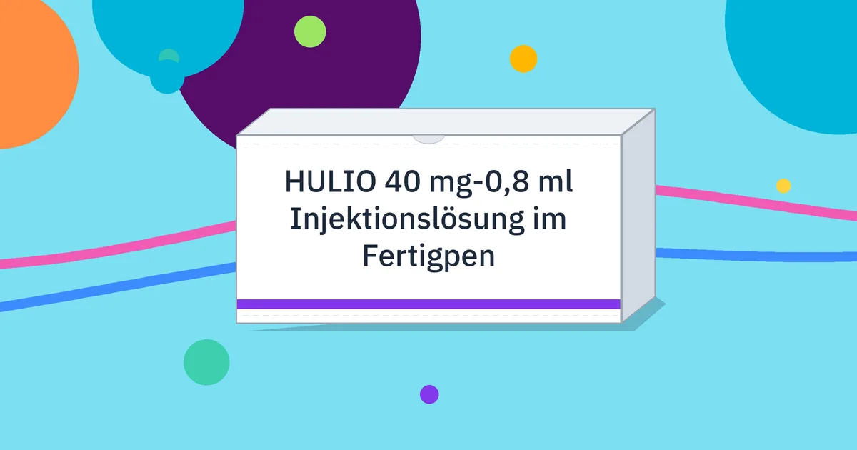 Symbolbild: Packung mit der Aufschrift HULIO 40 mg-0,8 ml Injektionslösung im Fertigpen (PZN 15617172) – Verfügbarkeit und Bezug in Apotheken in Frankfurt am Main