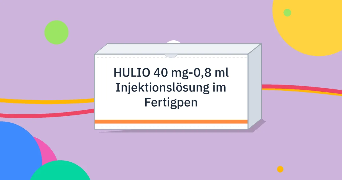 Symbolbild: Packung mit der Aufschrift HULIO 40 mg-0,8 ml Injektionslösung im Fertigpen (PZN 15863014) – Verfügbarkeit und Bezug in Apotheken in Frankfurt am Main