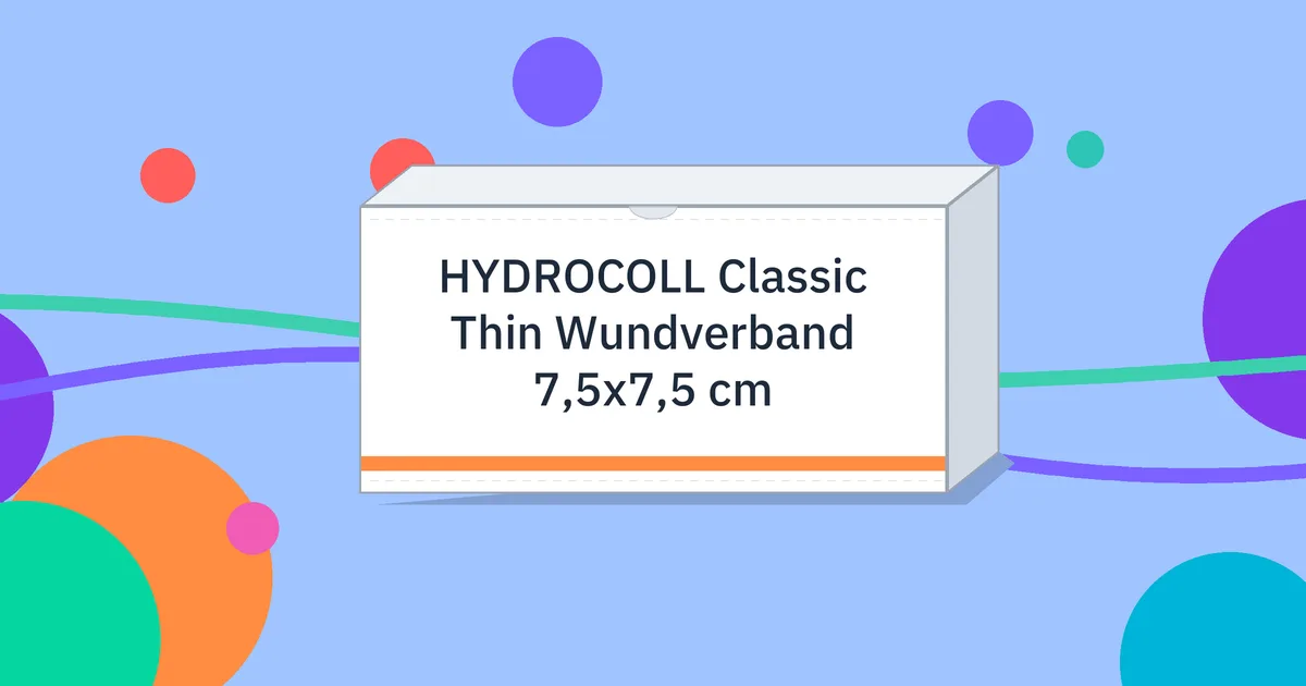 Symbolbild: Packung mit der Aufschrift HYDROCOLL Classic Thin Wundverband 7,5x7,5 cm (PZN 20272019) – Verfügbarkeit und Bezug in Apotheken in Frankfurt am Main