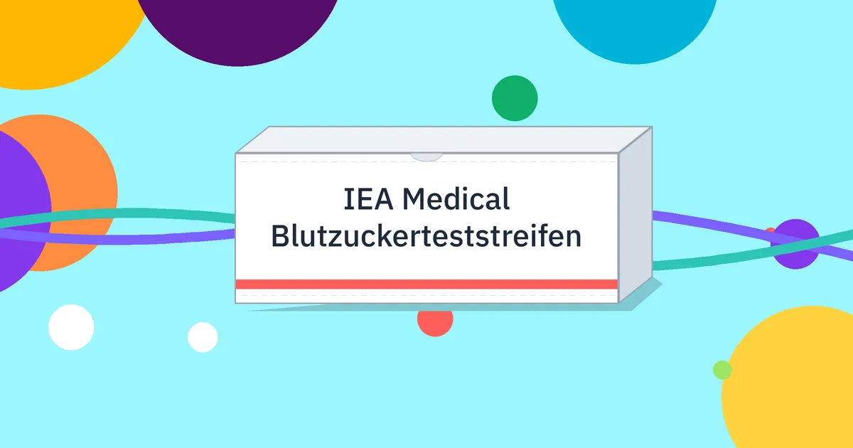 Symbolbild: Packung mit der Aufschrift IEA Medical Blutzuckerteststreifen (PZN 19635787) – Verfügbarkeit und Bezug in Apotheken in Frankfurt am Main