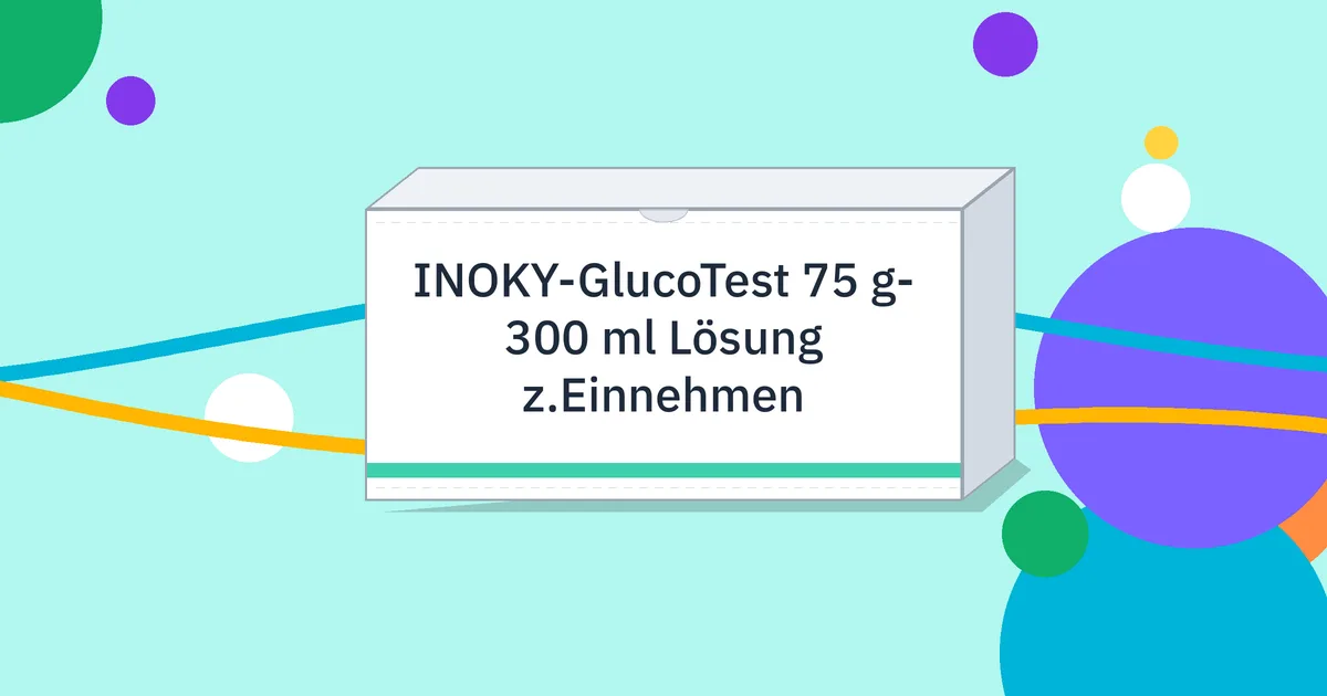 Symbolbild: Packung mit der Aufschrift INOKY-GlucoTest 75 g-300 ml Lösung z.Einnehmen (PZN 20315591) – Verfügbarkeit und Bezug in Apotheken in Frankfurt am Main