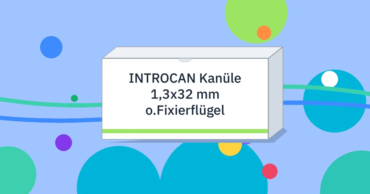 Symbolbild: Packung mit der Aufschrift INTROCAN Kanüle 1,3x32 mm o.Fixierflügel (PZN 04424004) – Verfügbarkeit und Bezug in Apotheken in Frankfurt am Main