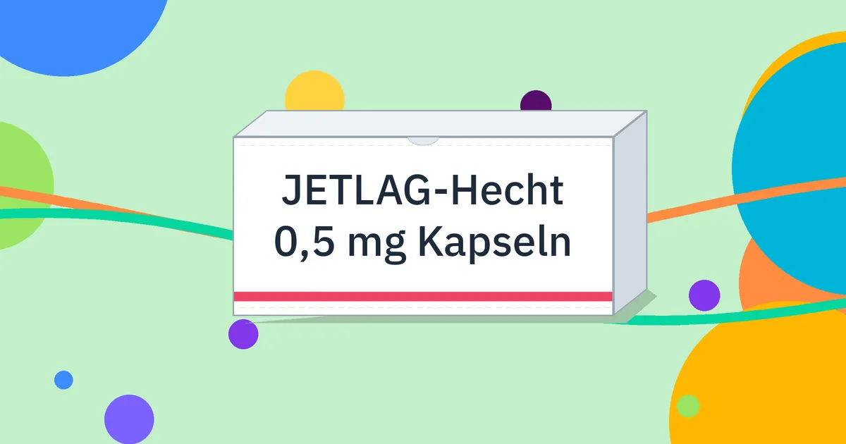 Symbolbild: Packung mit der Aufschrift JETLAG-Hecht 0,5 mg Kapseln (PZN 09919147) – Verfügbarkeit und Bezug in Apotheken in Frankfurt am Main