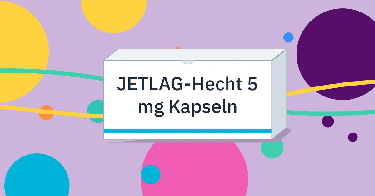 Symbolbild: Packung mit der Aufschrift JETLAG-Hecht 5 mg Kapseln (PZN 08882519) – Verfügbarkeit und Bezug in Apotheken in Frankfurt am Main