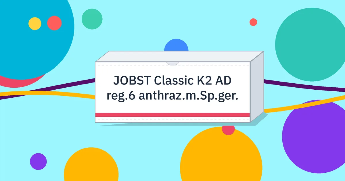 Symbolbild: Packung mit der Aufschrift JOBST Classic K2 AD reg.6 anthraz.m.Sp.ger. (PZN 13062379) – Verfügbarkeit und Bezug in Apotheken in Frankfurt am Main