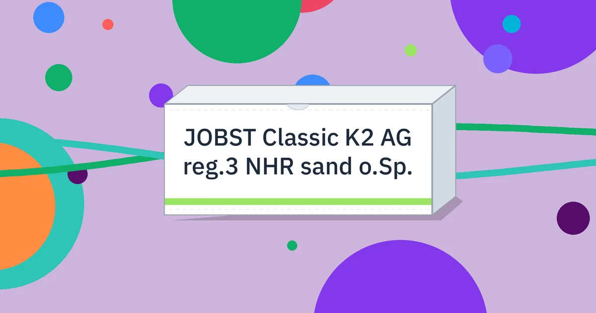 Symbolbild: Packung mit der Aufschrift JOBST Classic K2 AG reg.3 NHR sand o.Sp. (PZN 10727192) – Verfügbarkeit und Bezug in Apotheken in Frankfurt am Main
