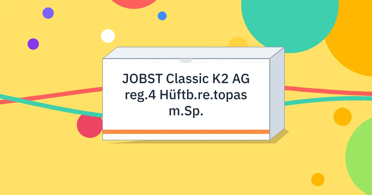 Symbolbild: Packung mit der Aufschrift JOBST Classic K2 AG reg.4 Hüftb.re.topas m.Sp. (PZN 13067224) – Verfügbarkeit und Bezug in Apotheken in Frankfurt am Main