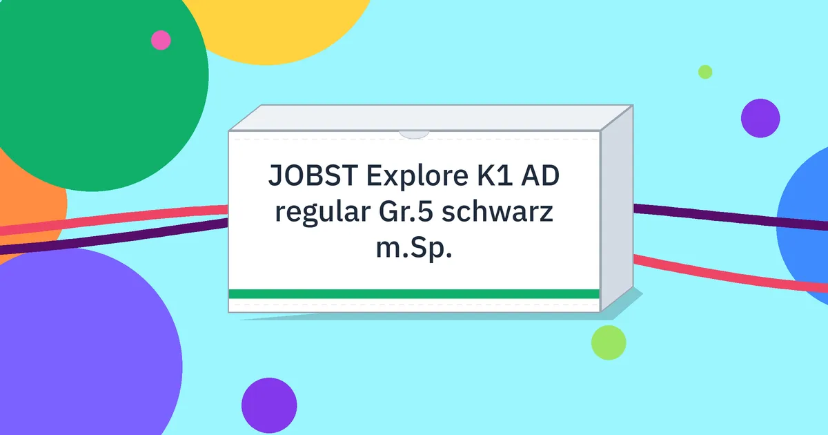 Symbolbild: Packung mit der Aufschrift JOBST Explore K1 AD regular Gr.5 schwarz m.Sp. (PZN 11021749) – Verfügbarkeit und Bezug in Apotheken in Frankfurt am Main