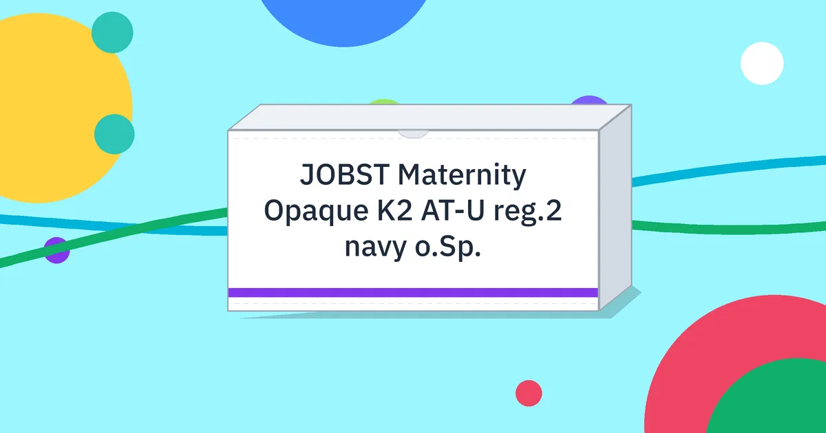 Symbolbild: Packung mit der Aufschrift JOBST Maternity Opaque K2 AT-U reg.2 navy o.Sp. (PZN 15861038) – Verfügbarkeit und Bezug in Apotheken in Frankfurt am Main