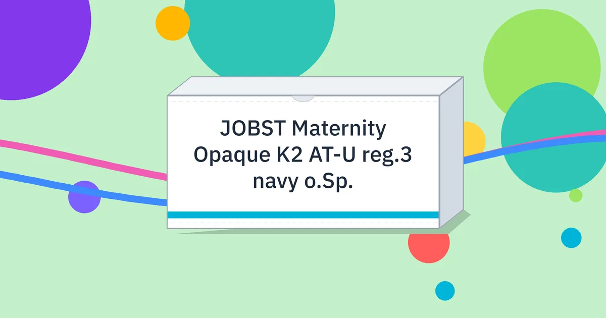 Symbolbild: Packung mit der Aufschrift JOBST Maternity Opaque K2 AT-U reg.3 navy o.Sp. (PZN 15861044) – Verfügbarkeit und Bezug in Apotheken in Frankfurt am Main