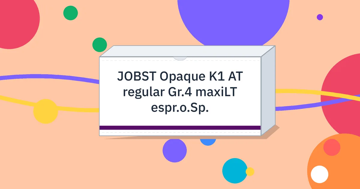 Symbolbild: Packung mit der Aufschrift JOBST Opaque K1 AT regular Gr.4 maxiLT espr.o.Sp. (PZN 16275443) – Verfügbarkeit und Bezug in Apotheken in Frankfurt am Main