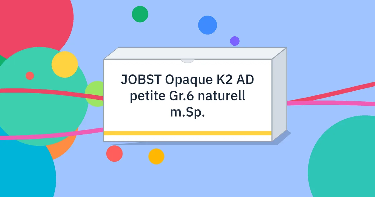 Symbolbild: Packung mit der Aufschrift JOBST Opaque K2 AD petite Gr.6 naturell m.Sp. (PZN 11252176) – Verfügbarkeit und Bezug in Apotheken in Frankfurt am Main