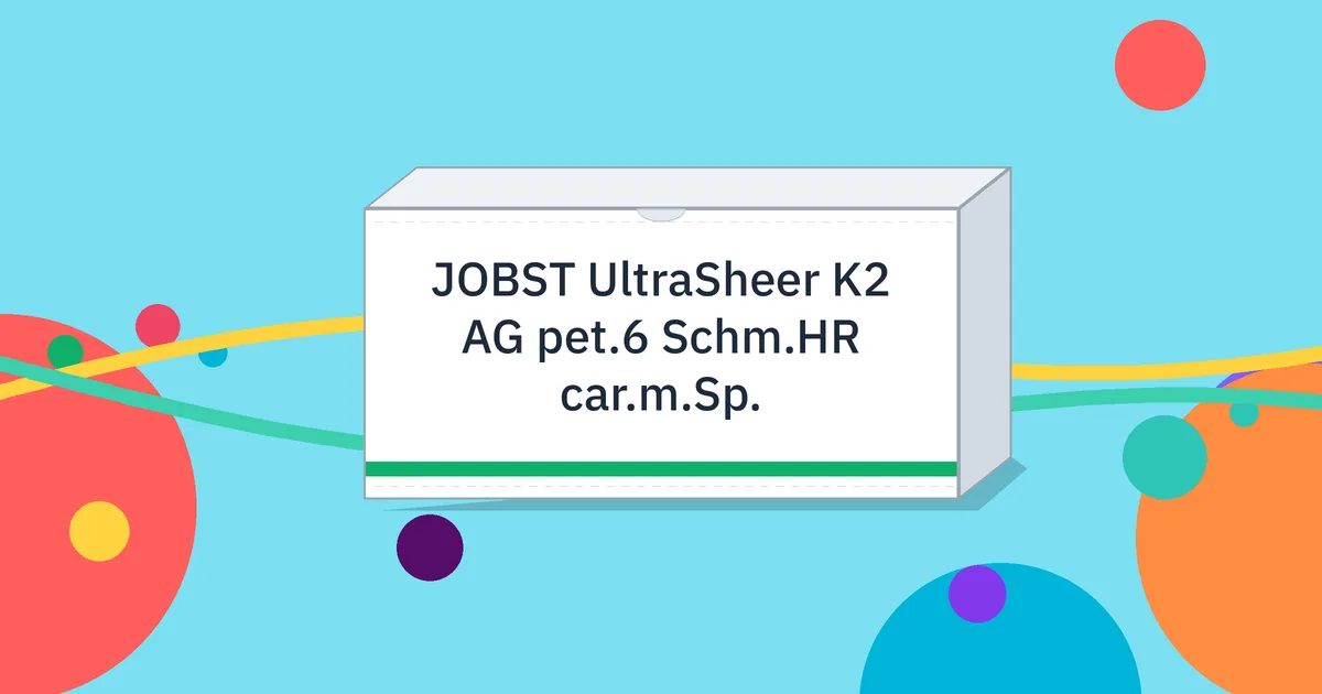 Symbolbild: Packung mit der Aufschrift JOBST UltraSheer K2 AG pet.6 Schm.HR car.m.Sp. (PZN 11264251) – Verfügbarkeit und Bezug in Apotheken in Frankfurt am Main
