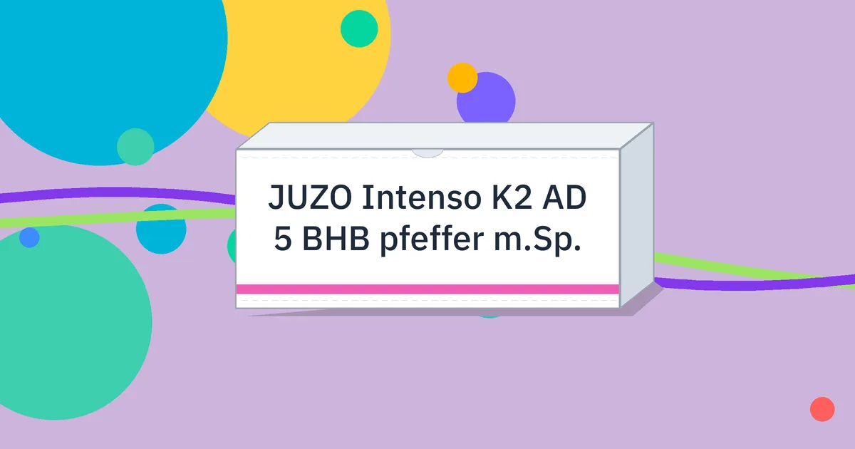 Symbolbild: Packung mit der Aufschrift JUZO Intenso K2 AD 5 BHB pfeffer m.Sp. (PZN 18613192) – Verfügbarkeit und Bezug in Apotheken in Frankfurt am Main