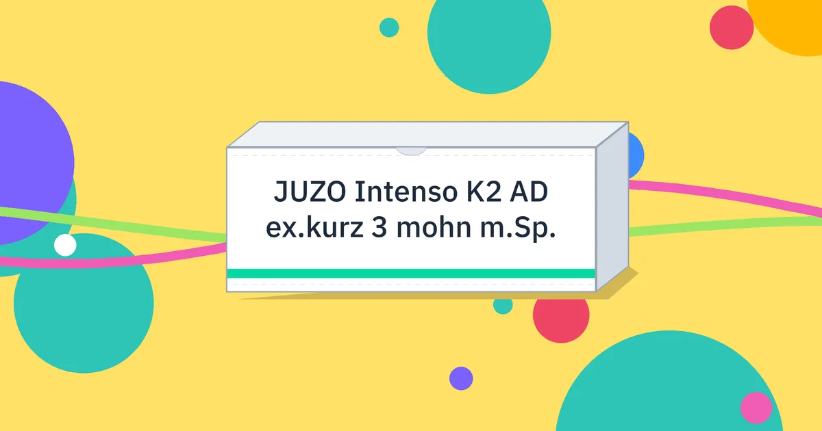 Symbolbild: Packung mit der Aufschrift JUZO Intenso K2 AD ex.kurz 3 mohn m.Sp. (PZN 18608251) – Verfügbarkeit und Bezug in Apotheken in Frankfurt am Main