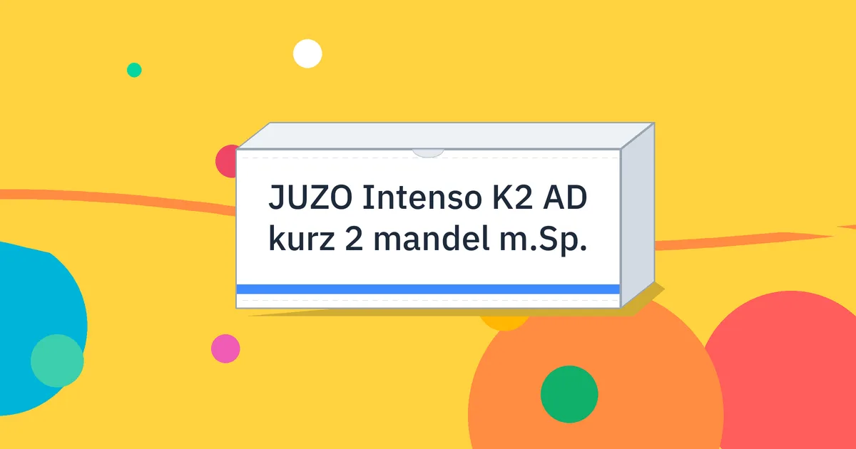 Symbolbild: Packung mit der Aufschrift JUZO Intenso K2 AD kurz 2 mandel m.Sp. (PZN 18607553) – Verfügbarkeit und Bezug in Apotheken in Frankfurt am Main