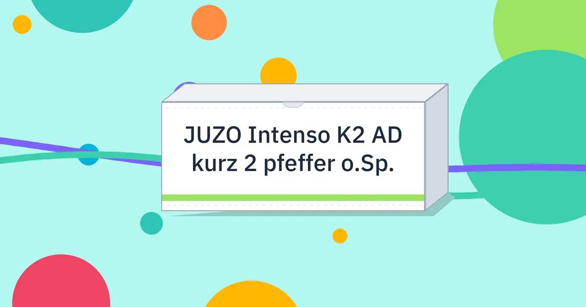 Symbolbild: Packung mit der Aufschrift JUZO Intenso K2 AD kurz 2 pfeffer o.Sp. (PZN 18617882) – Verfügbarkeit und Bezug in Apotheken in Frankfurt am Main