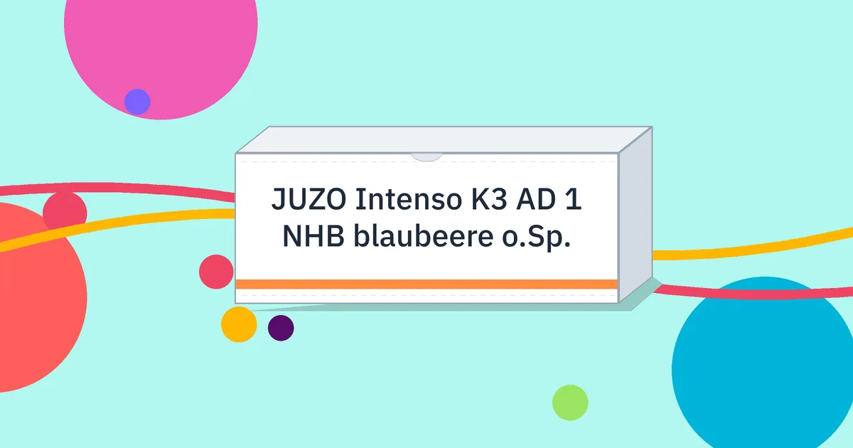 Symbolbild: Packung mit der Aufschrift JUZO Intenso K3 AD 1 NHB blaubeere o.Sp. (PZN 18641484) – Verfügbarkeit und Bezug in Apotheken in Frankfurt am Main