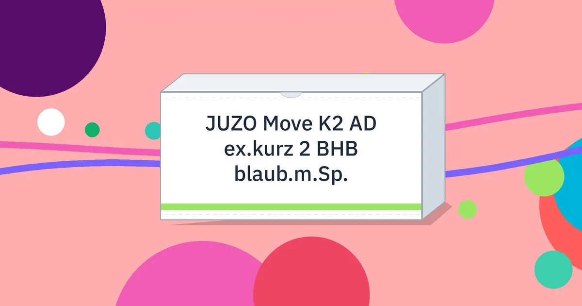 Symbolbild: Packung mit der Aufschrift JUZO Move K2 AD ex.kurz 2 BHB blaub.m.Sp. (PZN 18541937) – Verfügbarkeit und Bezug in Apotheken in Frankfurt am Main