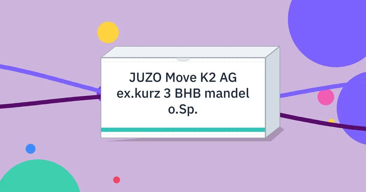 Symbolbild: Packung mit der Aufschrift JUZO Move K2 AG ex.kurz 3 BHB mandel o.Sp. (PZN 16639253) – Verfügbarkeit und Bezug in Apotheken in Frankfurt am Main