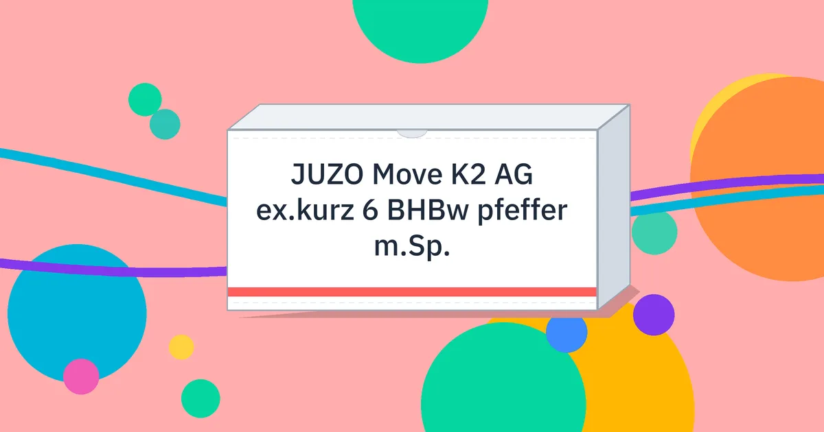 Symbolbild: Packung mit der Aufschrift JUZO Move K2 AG ex.kurz 6 BHBw pfeffer m.Sp. (PZN 16645733) – Verfügbarkeit und Bezug in Apotheken in Frankfurt am Main