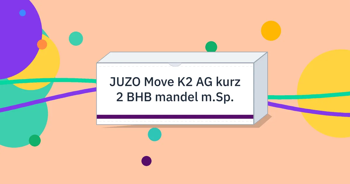 Symbolbild: Packung mit der Aufschrift JUZO Move K2 AG kurz 2 BHB mandel m.Sp. (PZN 16637633) – Verfügbarkeit und Bezug in Apotheken in Frankfurt am Main