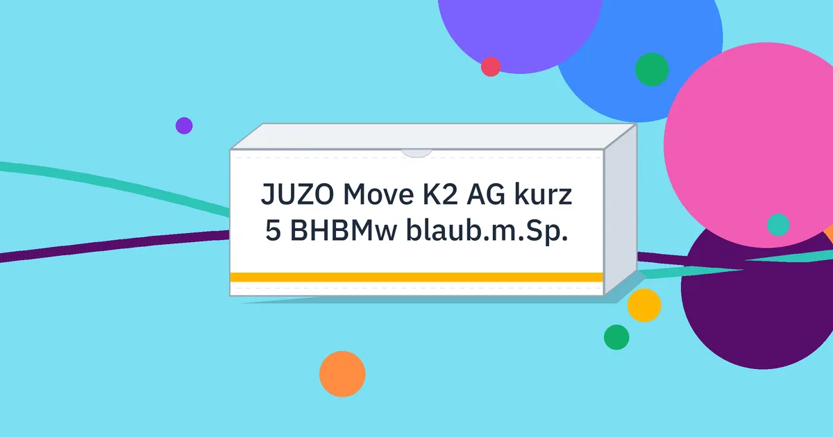 Symbolbild: Packung mit der Aufschrift JUZO Move K2 AG kurz 5 BHBMw blaub.m.Sp. (PZN 18560395) – Verfügbarkeit und Bezug in Apotheken in Frankfurt am Main