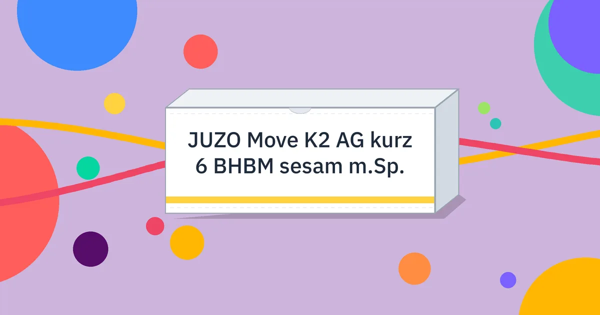 Symbolbild: Packung mit der Aufschrift JUZO Move K2 AG kurz 6 BHBM sesam m.Sp. (PZN 18528693) – Verfügbarkeit und Bezug in Apotheken in Frankfurt am Main