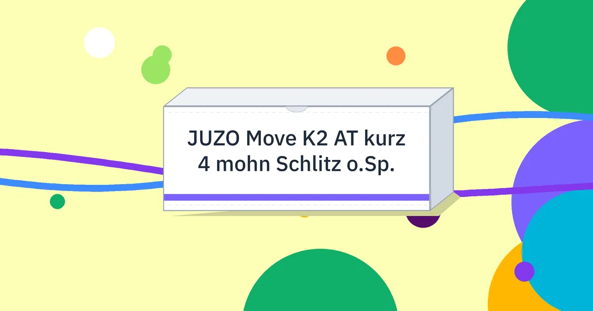 Symbolbild: Packung mit der Aufschrift JUZO Move K2 AT kurz 4 mohn Schlitz o.Sp. (PZN 20676662) – Verfügbarkeit und Bezug in Apotheken in Frankfurt am Main