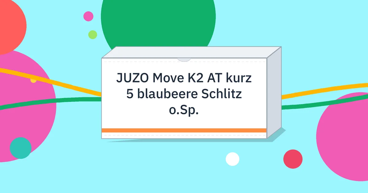Symbolbild: Packung mit der Aufschrift JUZO Move K2 AT kurz 5 blaubeere Schlitz o.Sp. (PZN 20676521) – Verfügbarkeit und Bezug in Apotheken in Frankfurt am Main