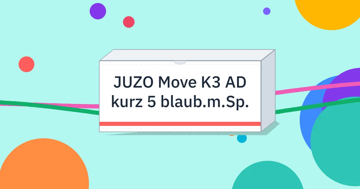 Symbolbild: Packung mit der Aufschrift JUZO Move K3 AD kurz 5 blaub.m.Sp. (PZN 18571849) – Verfügbarkeit und Bezug in Apotheken in Frankfurt am Main