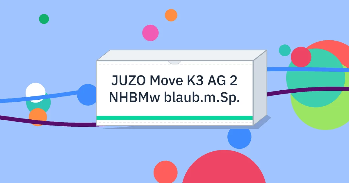 Symbolbild: Packung mit der Aufschrift JUZO Move K3 AG 2 NHBMw blaub.m.Sp. (PZN 18586733) – Verfügbarkeit und Bezug in Apotheken in Frankfurt am Main
