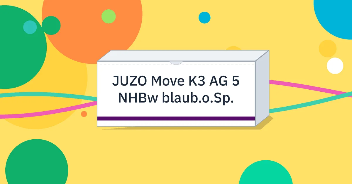 Symbolbild: Packung mit der Aufschrift JUZO Move K3 AG 5 NHBw blaub.o.Sp. (PZN 18588324) – Verfügbarkeit und Bezug in Apotheken in Frankfurt am Main