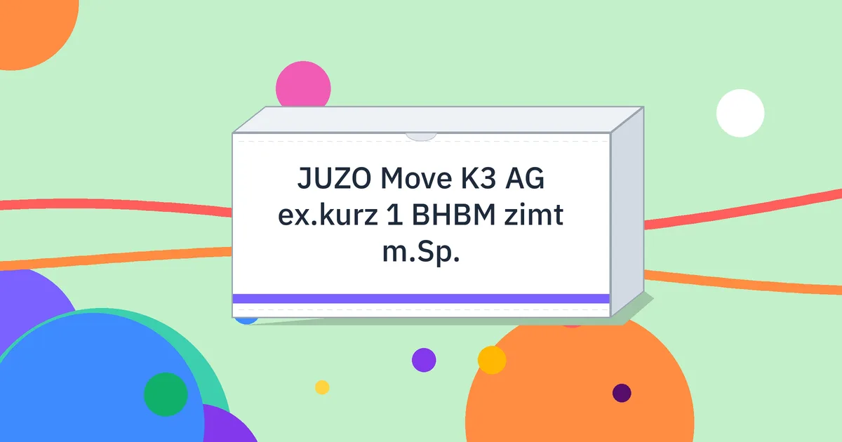 Symbolbild: Packung mit der Aufschrift JUZO Move K3 AG ex.kurz 1 BHBM zimt m.Sp. (PZN 18583930) – Verfügbarkeit und Bezug in Apotheken in Frankfurt am Main
