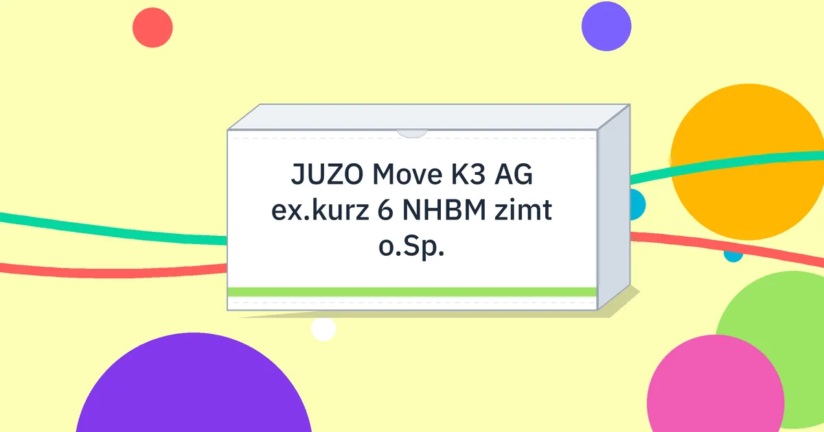 Symbolbild: Packung mit der Aufschrift JUZO Move K3 AG ex.kurz 6 NHBM zimt o.Sp. (PZN 18584697) – Verfügbarkeit und Bezug in Apotheken in Frankfurt am Main