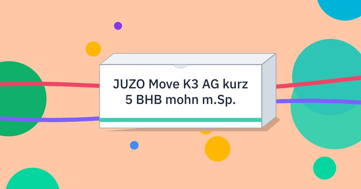 Symbolbild: Packung mit der Aufschrift JUZO Move K3 AG kurz 5 BHB mohn m.Sp. (PZN 18591504) – Verfügbarkeit und Bezug in Apotheken in Frankfurt am Main