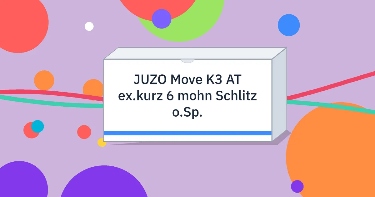 Symbolbild: Packung mit der Aufschrift JUZO Move K3 AT ex.kurz 6 mohn Schlitz o.Sp. (PZN 20682852) – Verfügbarkeit und Bezug in Apotheken in Frankfurt am Main