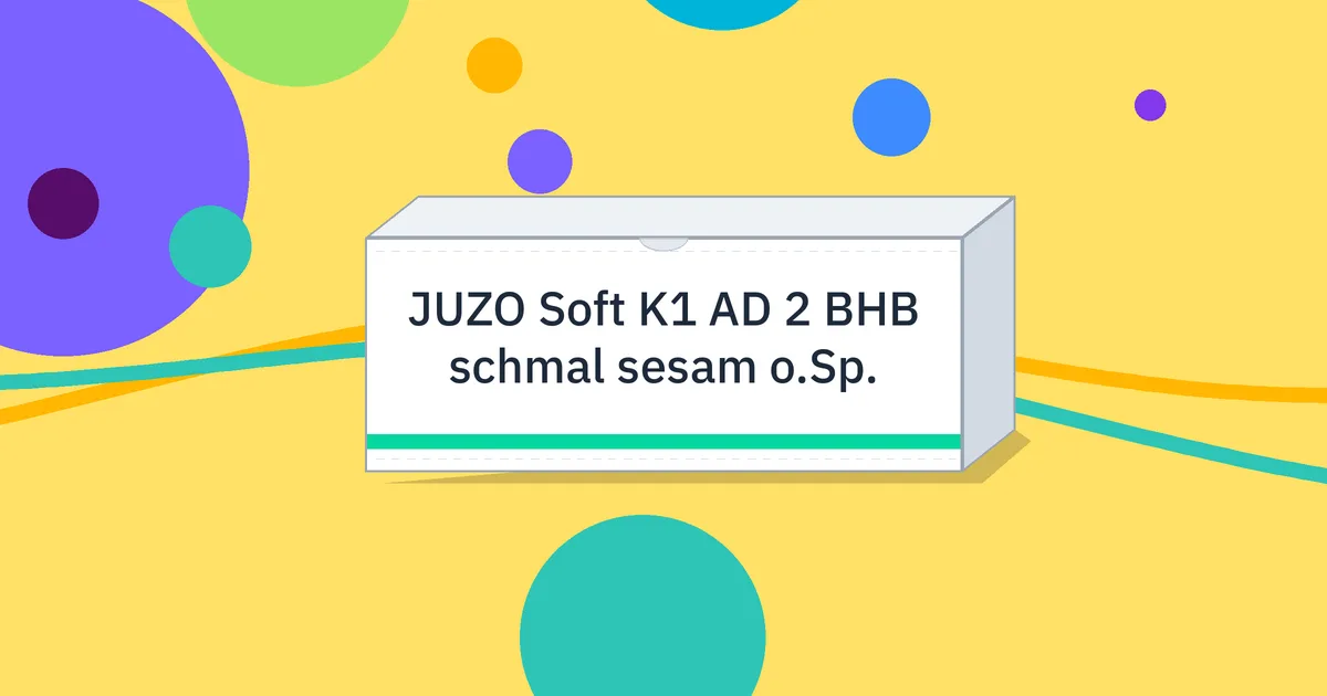 Symbolbild: Packung mit der Aufschrift JUZO Soft K1 AD 2 BHB schmal sesam o.Sp. (PZN 15462982) – Verfügbarkeit und Bezug in Apotheken in Frankfurt am Main