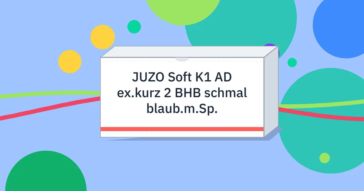 Symbolbild: Packung mit der Aufschrift JUZO Soft K1 AD ex.kurz 2 BHB schmal blaub.m.Sp. (PZN 15462479) – Verfügbarkeit und Bezug in Apotheken in Frankfurt am Main