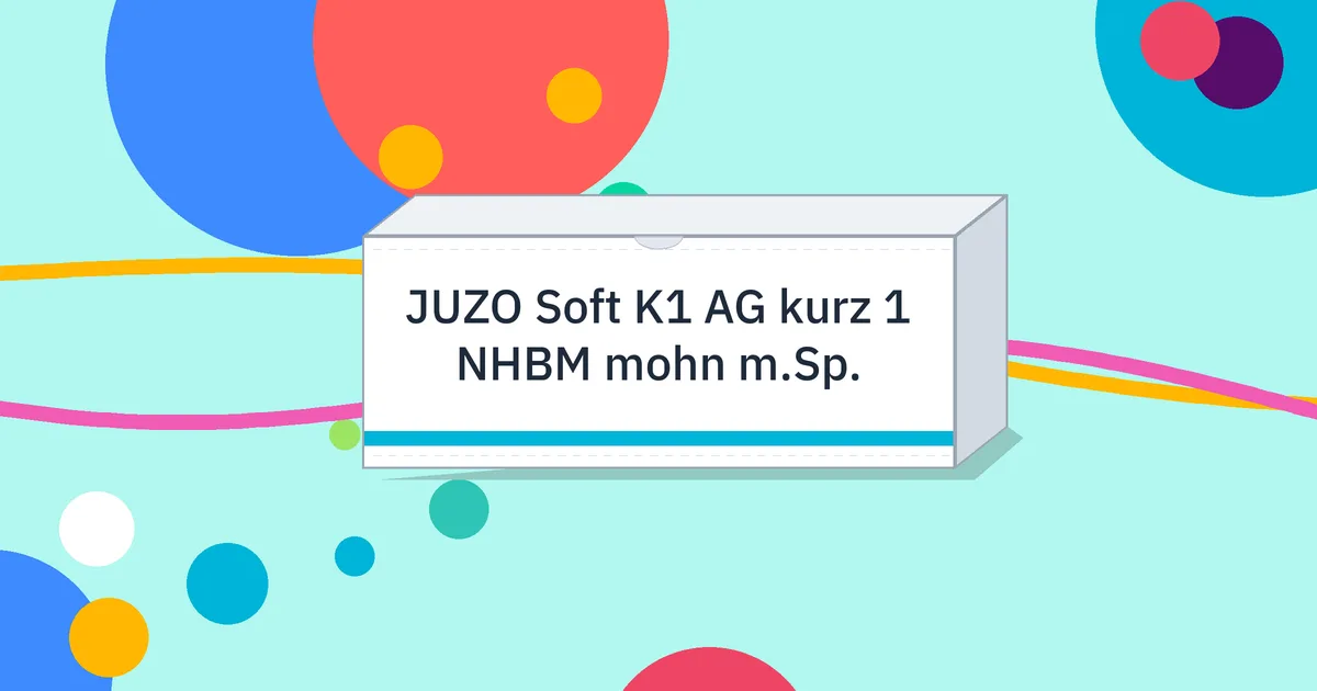 Symbolbild: Packung mit der Aufschrift JUZO Soft K1 AG kurz 1 NHBM mohn m.Sp. (PZN 14999674) – Verfügbarkeit und Bezug in Apotheken in Frankfurt am Main